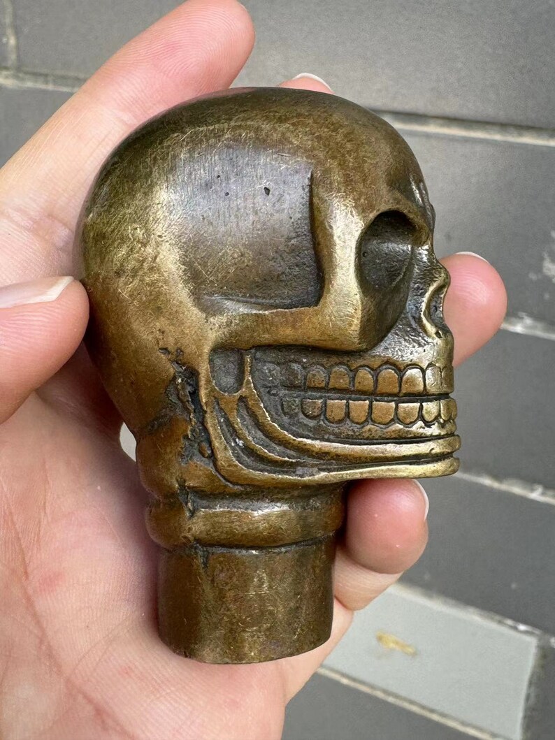 Copper Human Skull Head Handle Walking Cane Antiqued Style Solid Copper ...