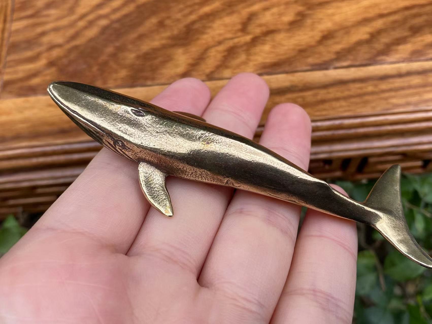 Copper Whale Statue Tank Decor Tea Pet Collectible Feng Shui Ornament ...