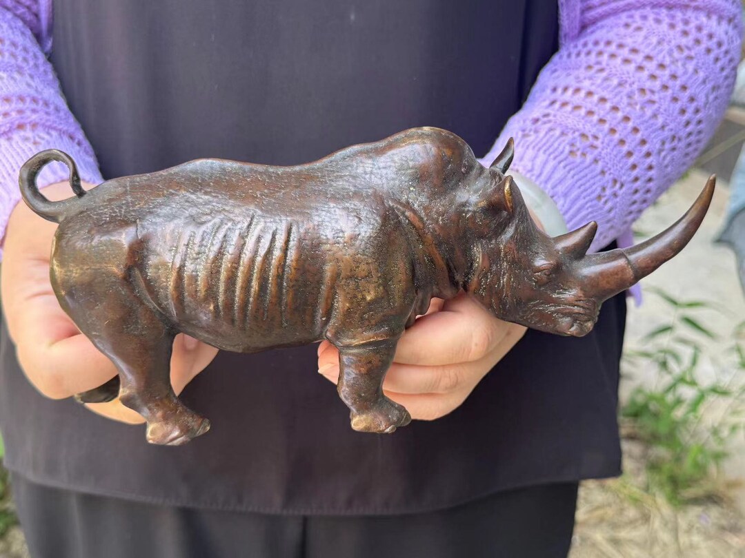 Retro Copper Rhino Toys Model Figure Kids, Animal Rhinoceros Figurine ...