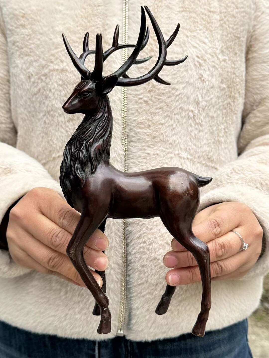 Red Copper Deer Sculpture Model Figure Statue Decor Copper Decorative ...