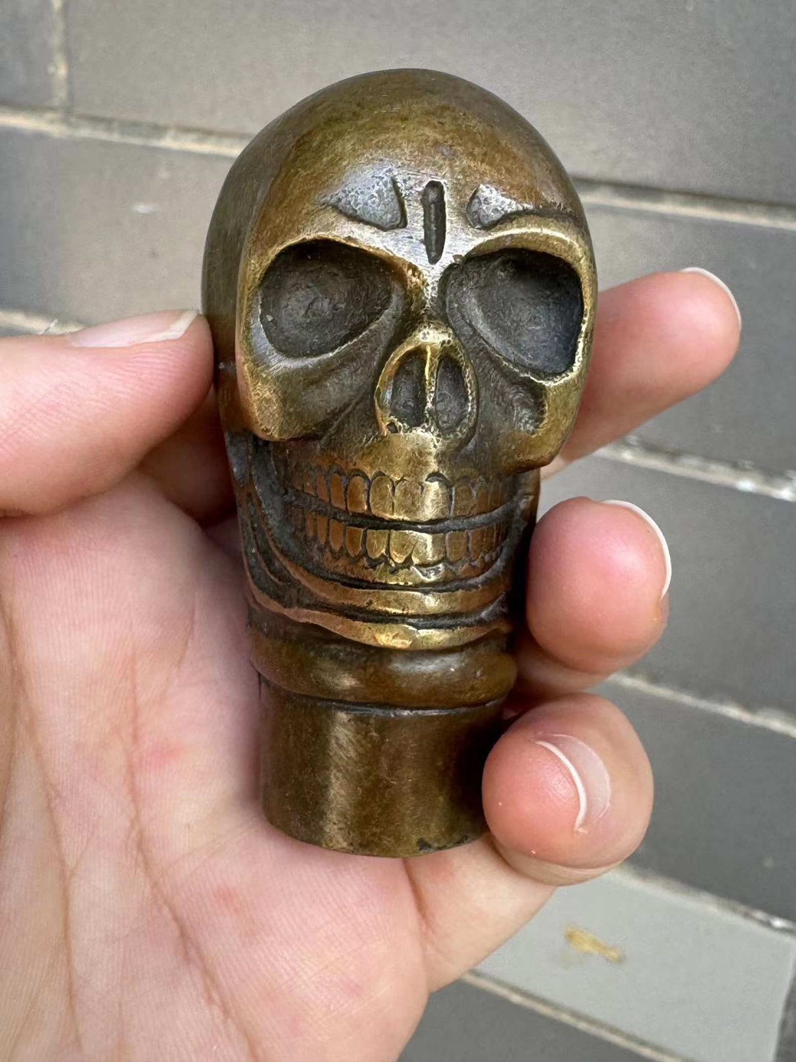 Copper Human Skull Head Handle Walking Cane Antiqued Style Solid Copper ...