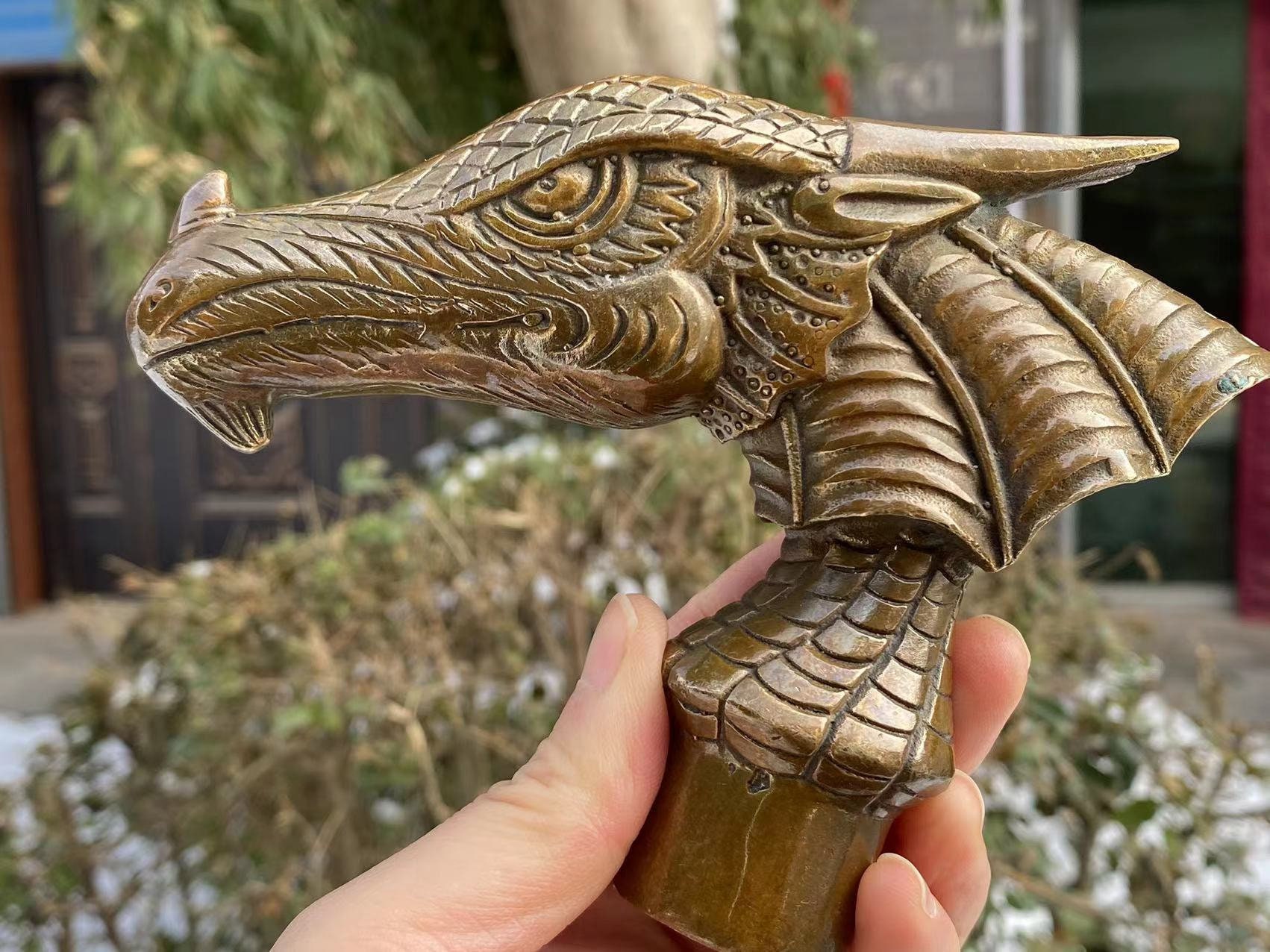 Vintage Copper Dragon Head Cane Walking Stick,fengshui Brass Hand ...
