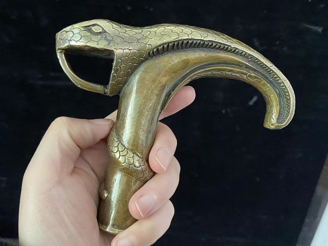 Vintage Snake Cane Walking Stick Head, Brass Snake Fangs Figure Crutch ...