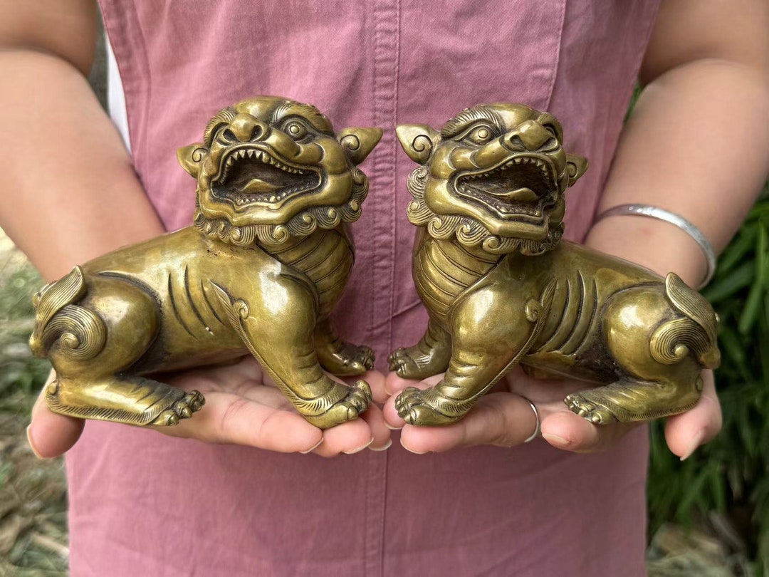 Pair Copper Fengshui Pi Yao Statue,foo-dogs Lion Temple Guardian Pixiu ...