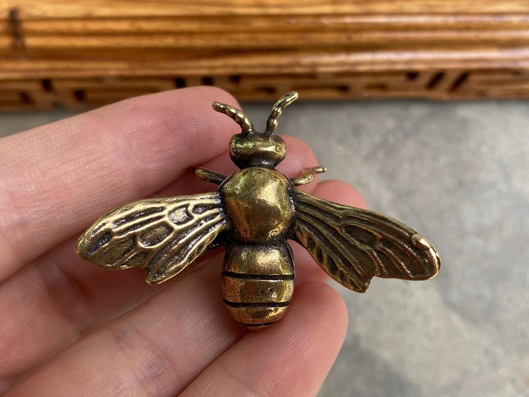 2 PCS Solid Copper Bee Statue Tank Decor Brass Taurus Insect Miniature ...