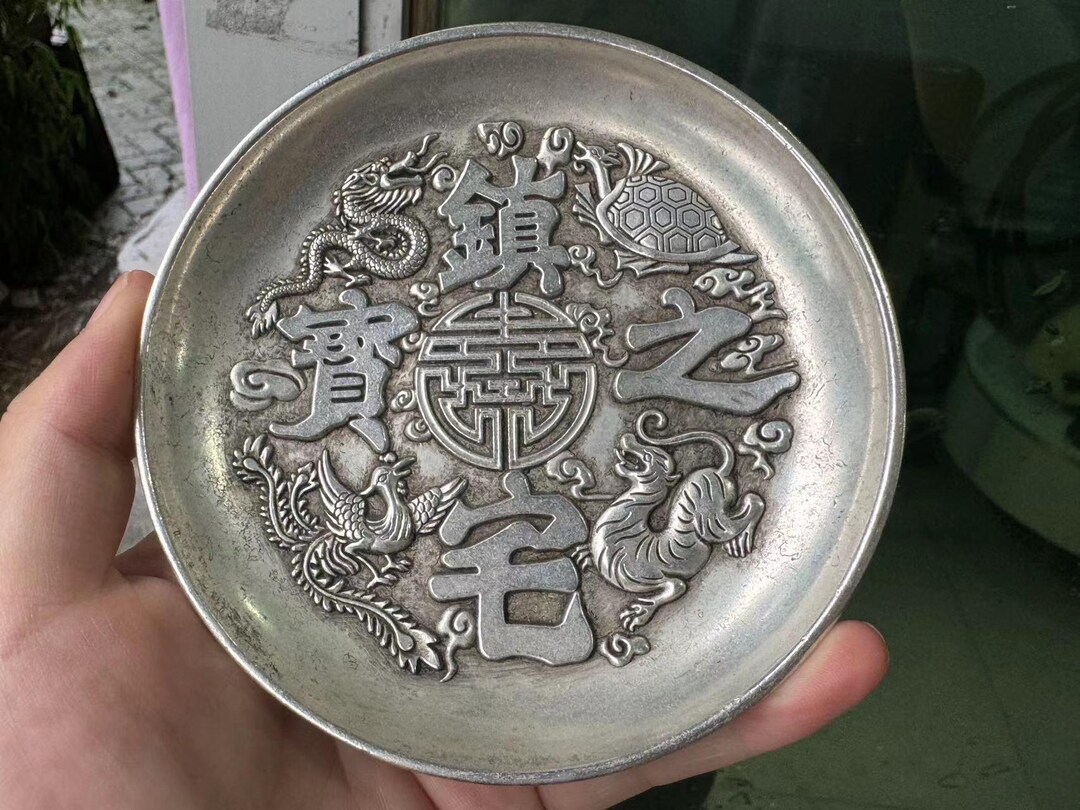 White Copper Buddhism Plate Decor, Traditional Handicraft Decorative ...