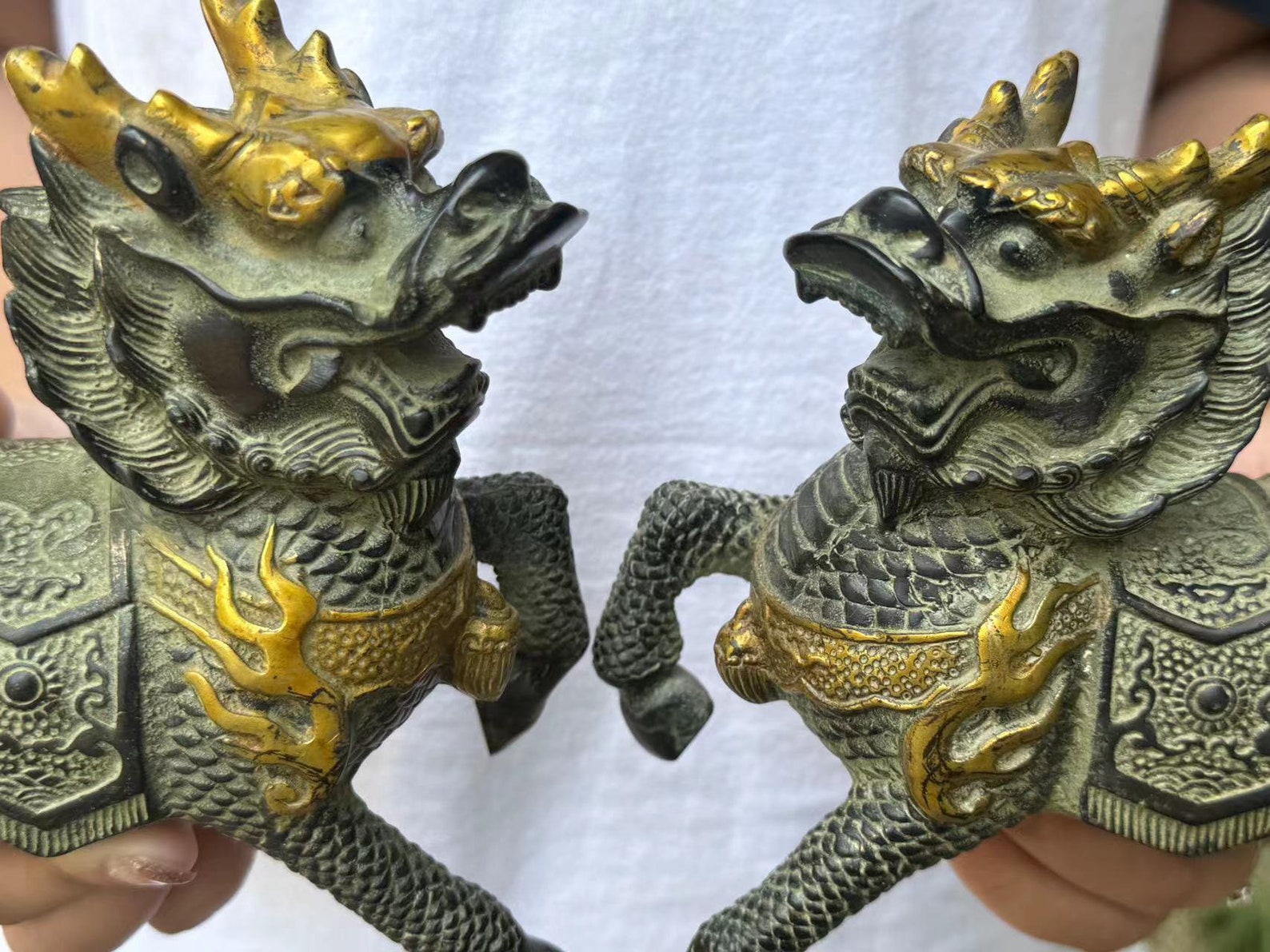 Pair Wealth Pixiu Statue Feng Shui Decor Kirin Pi Yao, Copper Kylin ...