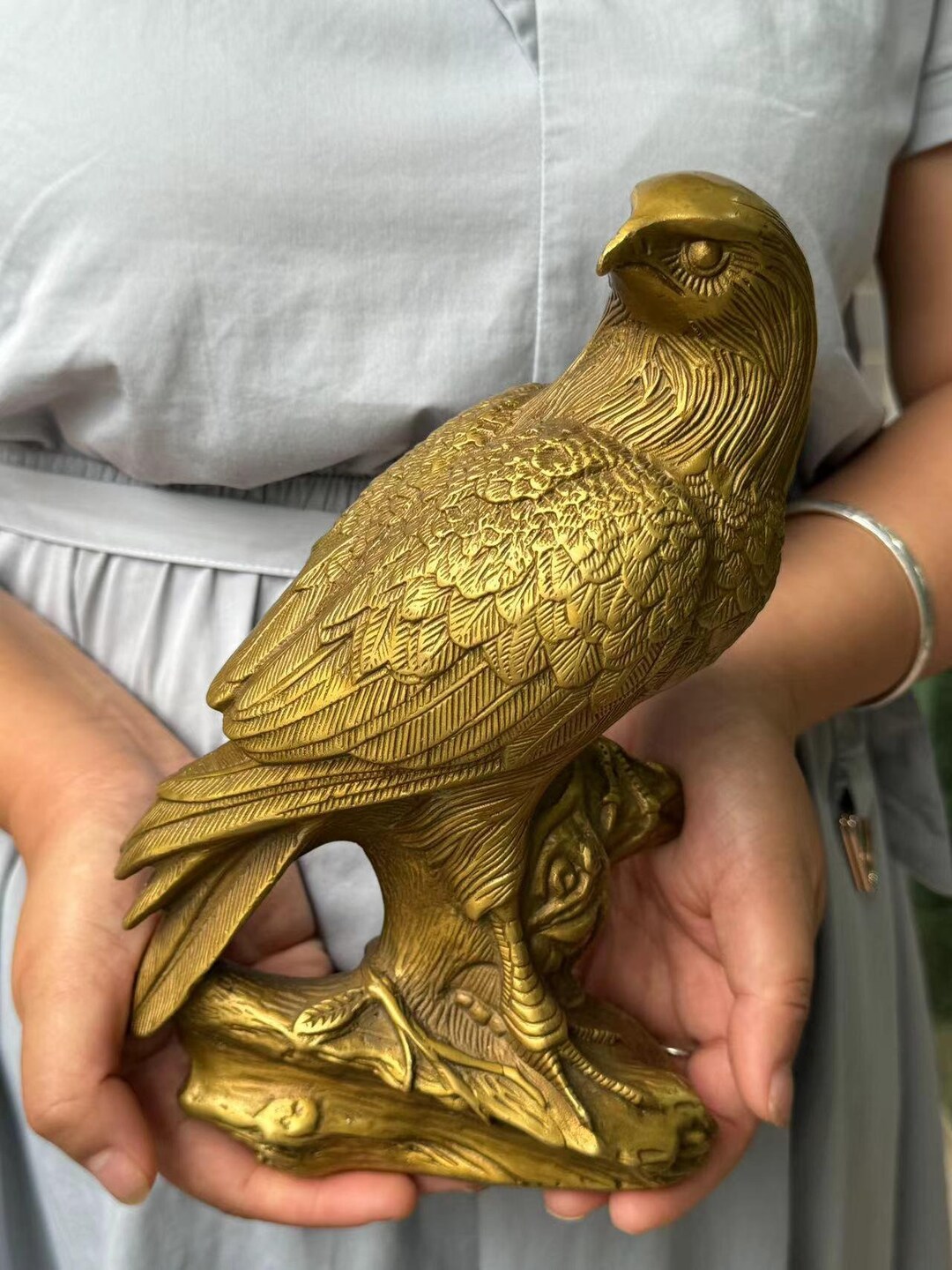 Copper Eagle Statue Sculpture Figurine Home Office Living Room Desktop ...