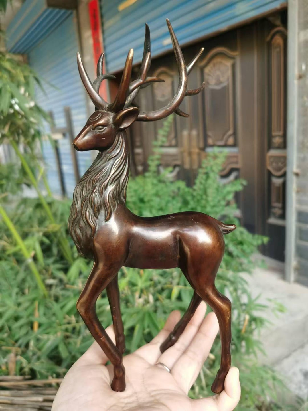 Retro Red Copper Deer Sculpture Model Animal Figurine Statue Decor Copper Decorative Lucky Sika ...