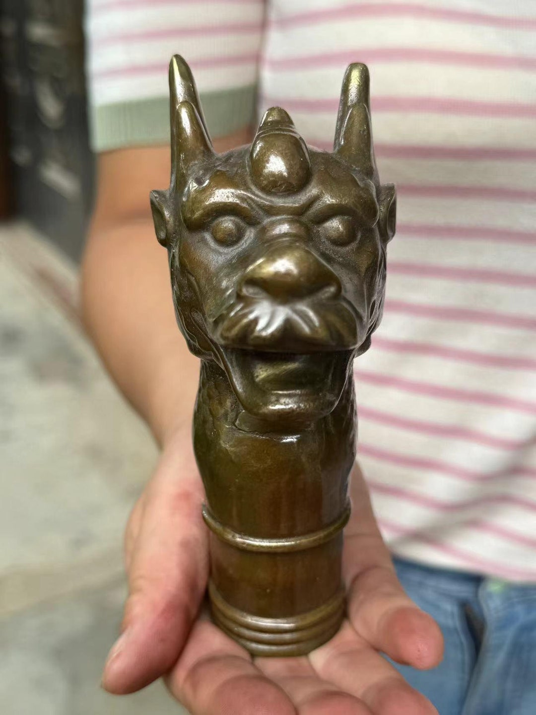 Vintage Dragon Head Cane Walking Stick,copper Hand Carved Solid Crutch ...