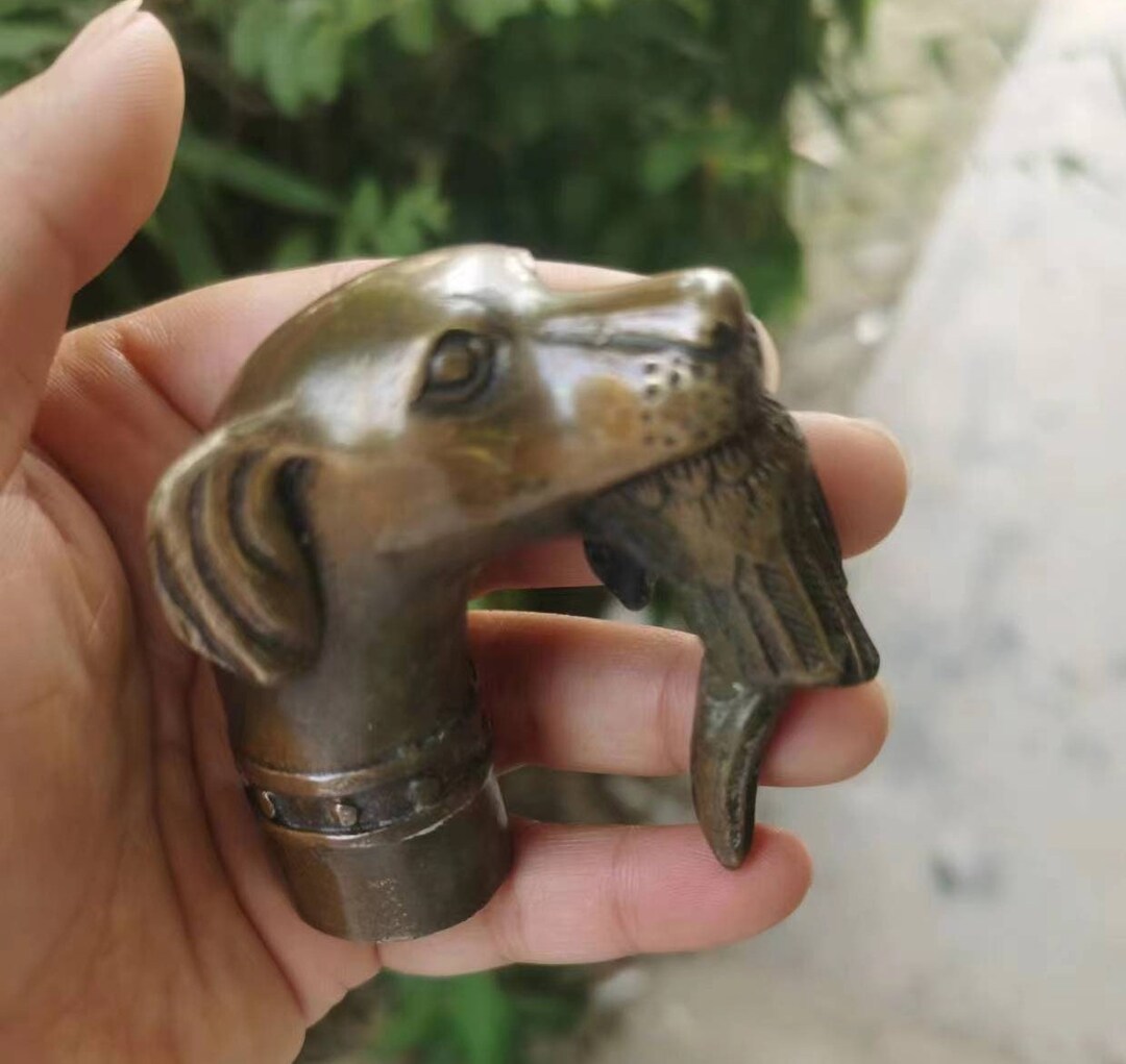Vintage Copper Dog Cane Walking Stick Head, Brass Hand Carved Solid ...