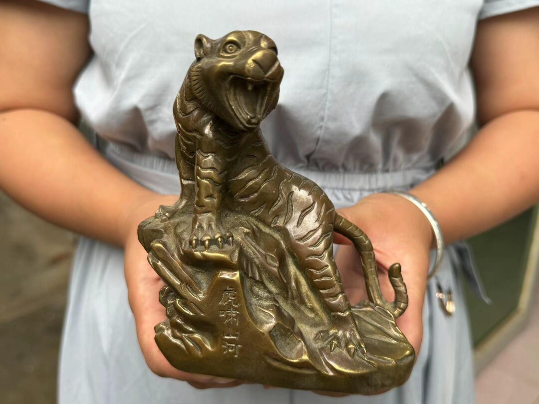 Copper Tiger Statue Fortune Zodiac Tiger Fengshui Figure Wealth Decor ...