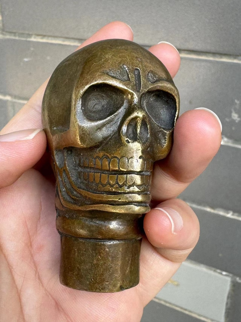 Copper Human Skull Head Handle Walking Cane Antiqued Style Solid Copper ...