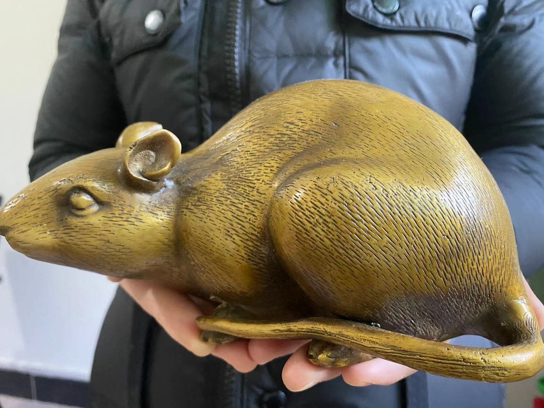 DE0113 Cast Copper Sitting Mouse Metal Statue Animal Home Garden ...