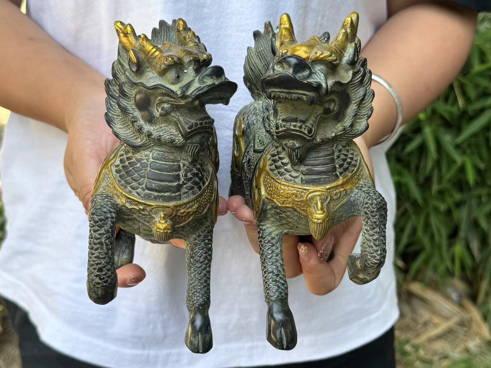 Pair Wealth Pixiu Statue Feng Shui Decor Kirin Pi Yao, Copper Kylin ...