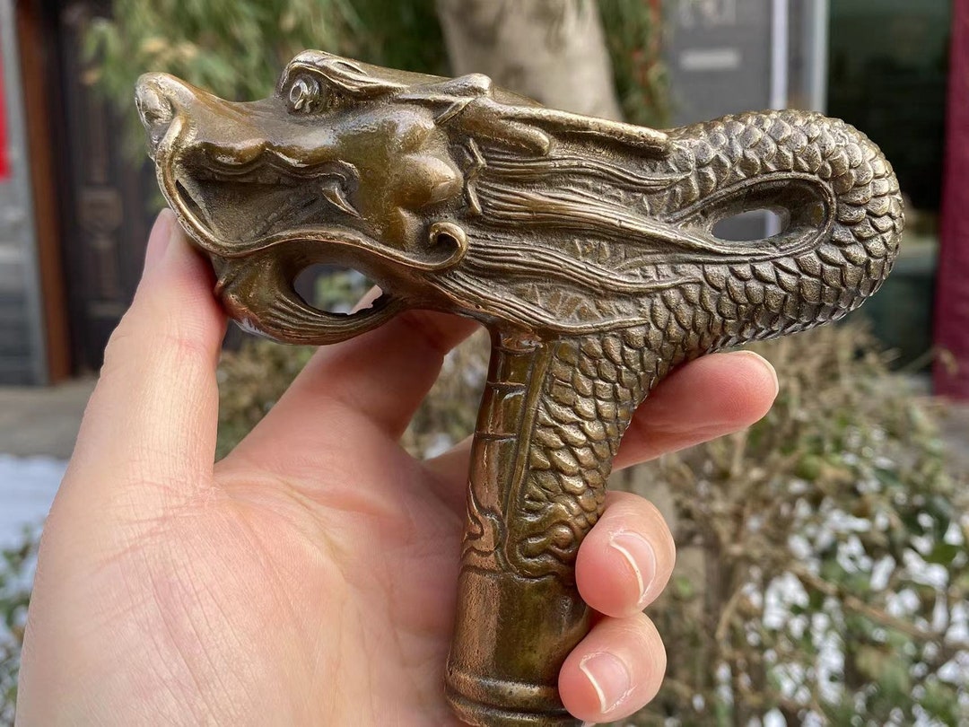 Vintage Copper Dragon Head Cane Walking Stick,fengshui Hand Carved ...