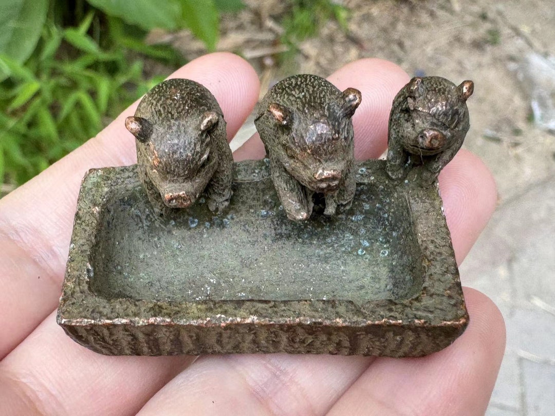 Copper Art Little Pigs Statue,luck Anmimal Sculpture,small Pig Bowl ...
