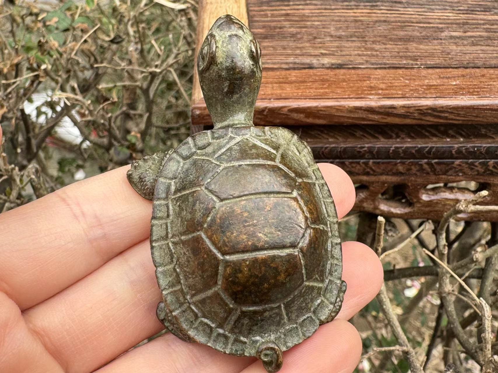 Copper Turtle Statue Tank Decor Tea Pet Collectible Feng Shui Ornaments ...