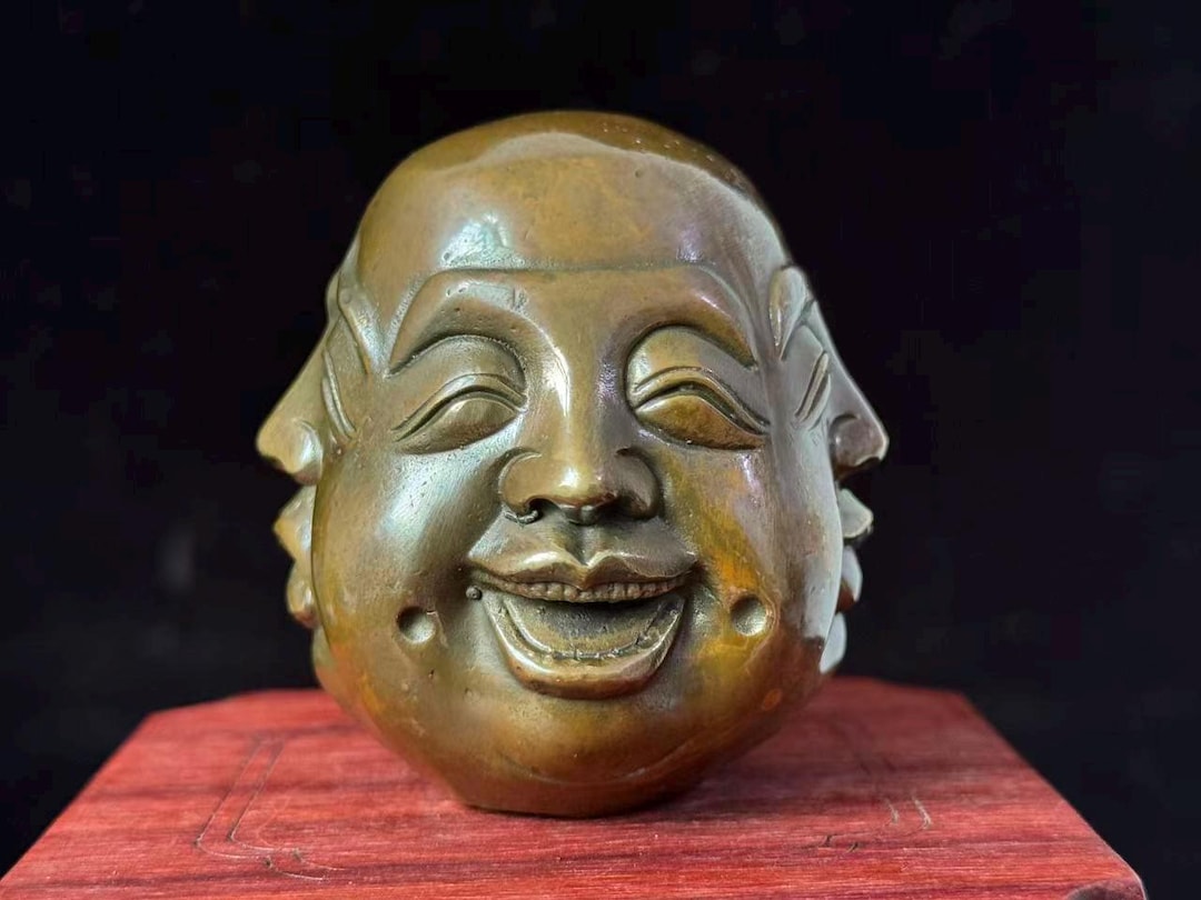 Vintage Four Faces Copper Buddha Head Sculpture Copper Happy Laugh ...