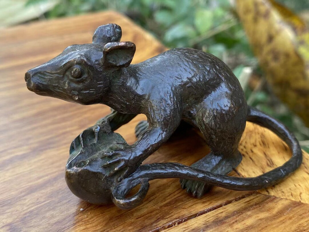Copper Metal Cast Copper Rat Sculpture Antiqued Small Ornament Brass ...
