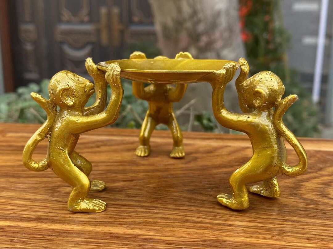 Metal Copper Three Monkey Figurine Candleholder Birthday Gift, Animal ...