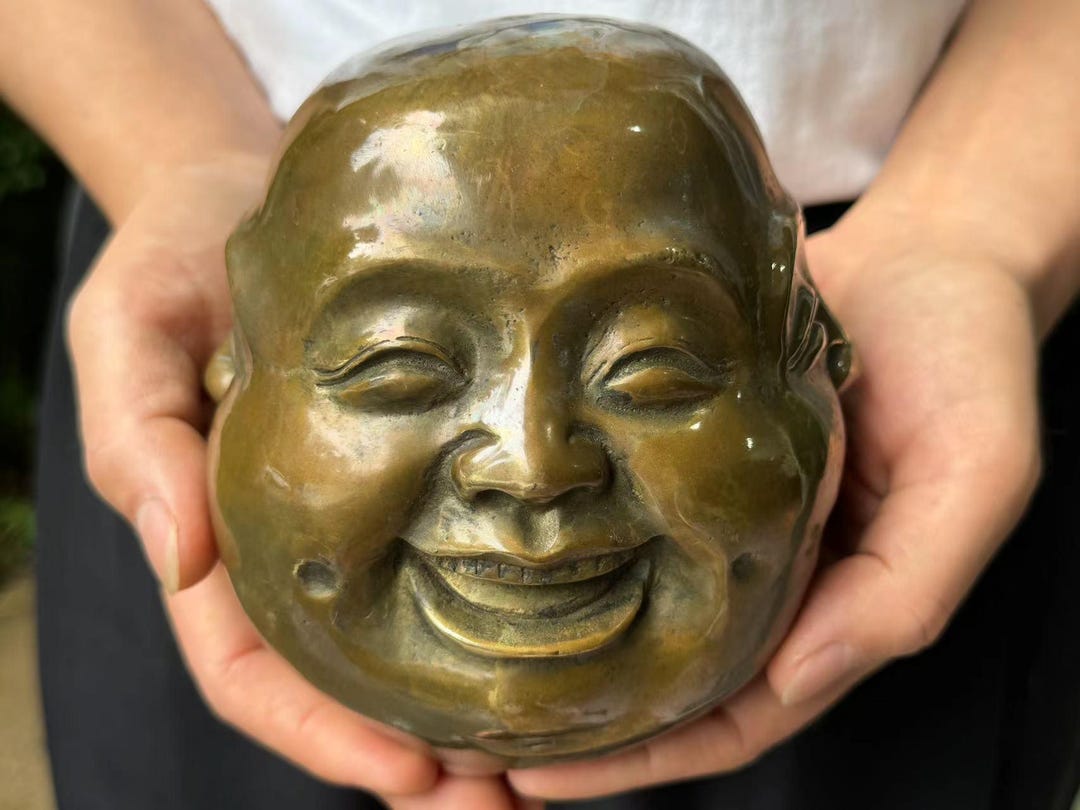 Vintage Copper Four Bronze Buddha Head Sculpture Happy Laugh Maitreya ...