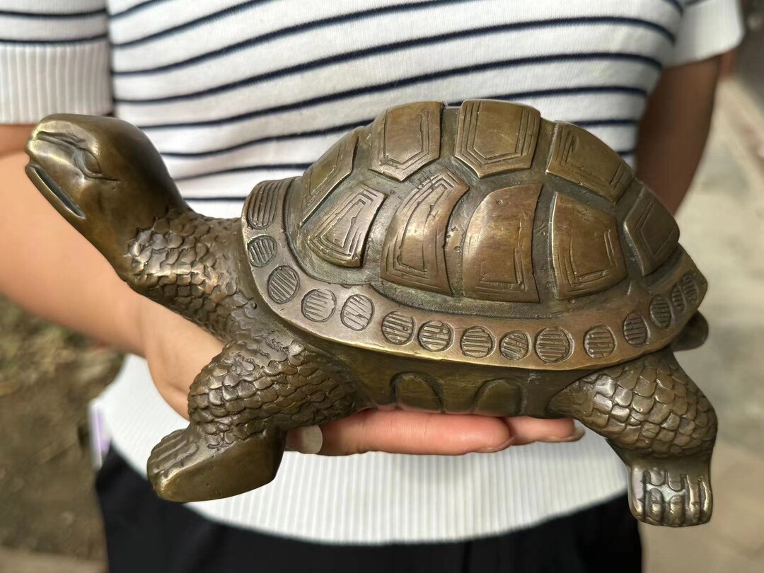 Vintage Copper Turtle Statue,fortune Lucky Figures for Home Retro Decor ...