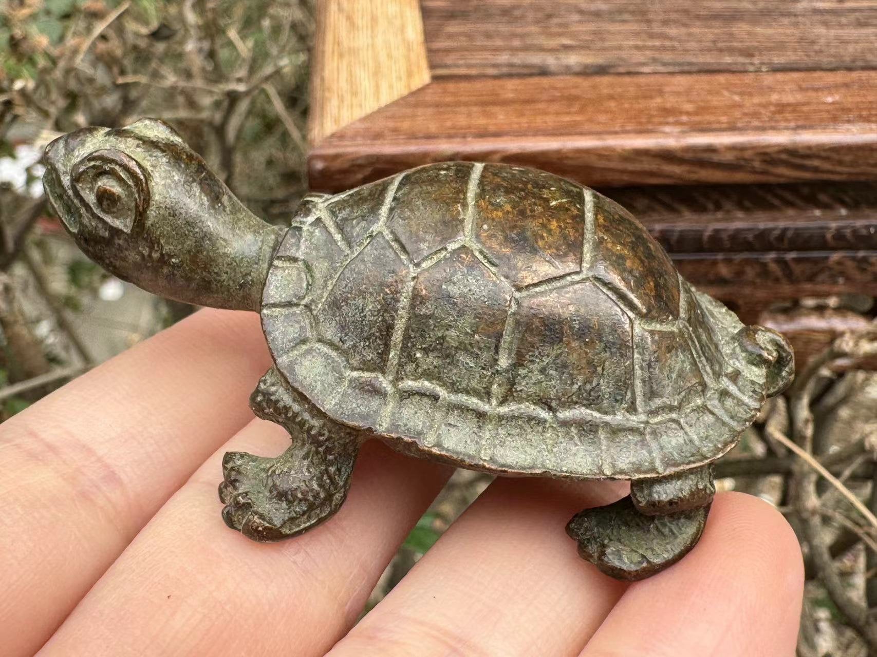 Copper Turtle Statue Tank Decor Tea Pet Collectible Feng Shui Ornaments ...