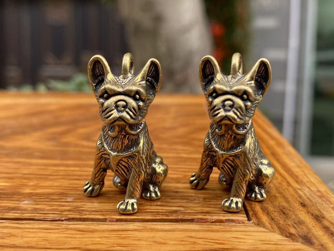 2 Metal Copper Dog Sculpture Feng Shui Decor Small Ornaments Brass ...