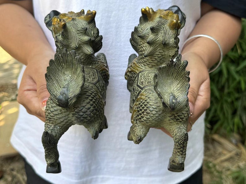 Pair Wealth Pixiu Statue Feng Shui Decor Kirin Pi Yao, Copper Kylin ...