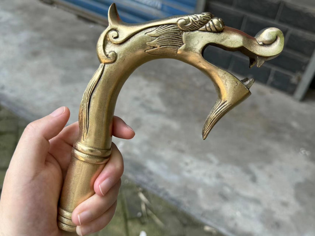 Vintage Copper Dragon Head Cane Walking Stick,fengshui Brass Hand ...