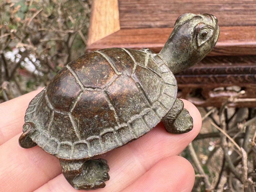 Copper Turtle Statue Tank Decor Tea Pet Collectible Feng Shui Ornaments ...