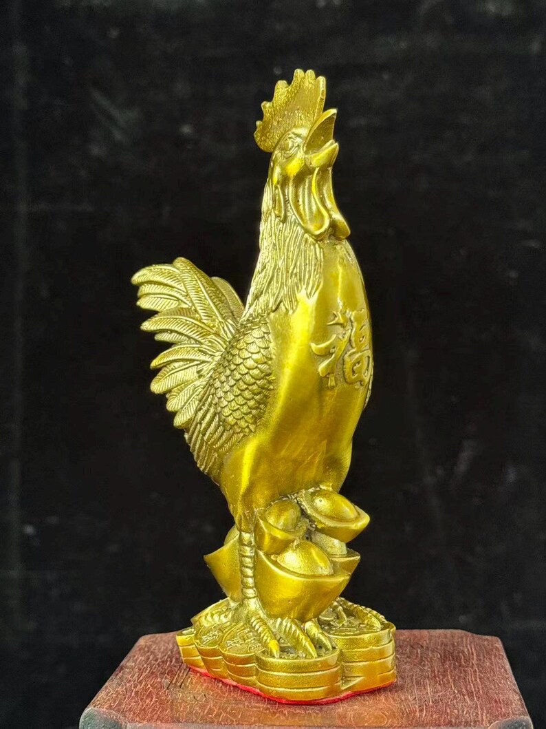 Copper Lucky Standing Rooster Statue, Feng Shui Wealth Decorative Bird ...