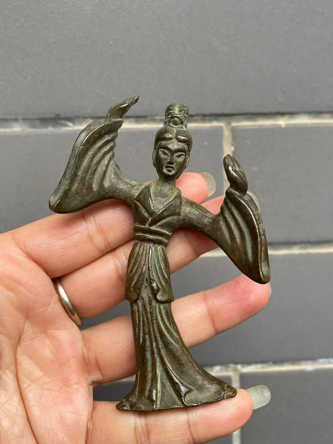 Hand Carved Beauty Girl Bronze Statue, Vintage Copper Stand Beauty ...