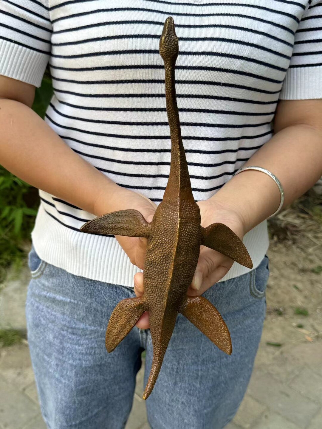 Bronze Plesiosaur Figurine, Copper Jurassic Period Dinosaur Statue ...