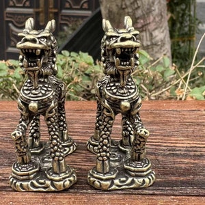 Pair Copper Feng Shui Chi Lin Qilin Statue, Foo-dogs Lion Temple ...