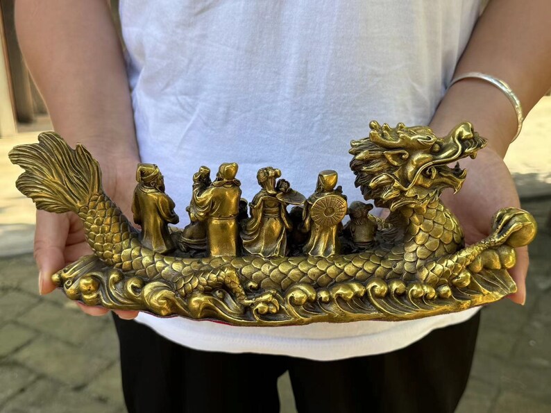 Copper Boat Sculpture Auspicious Beast Wealth Good Fortune Sailboat ...