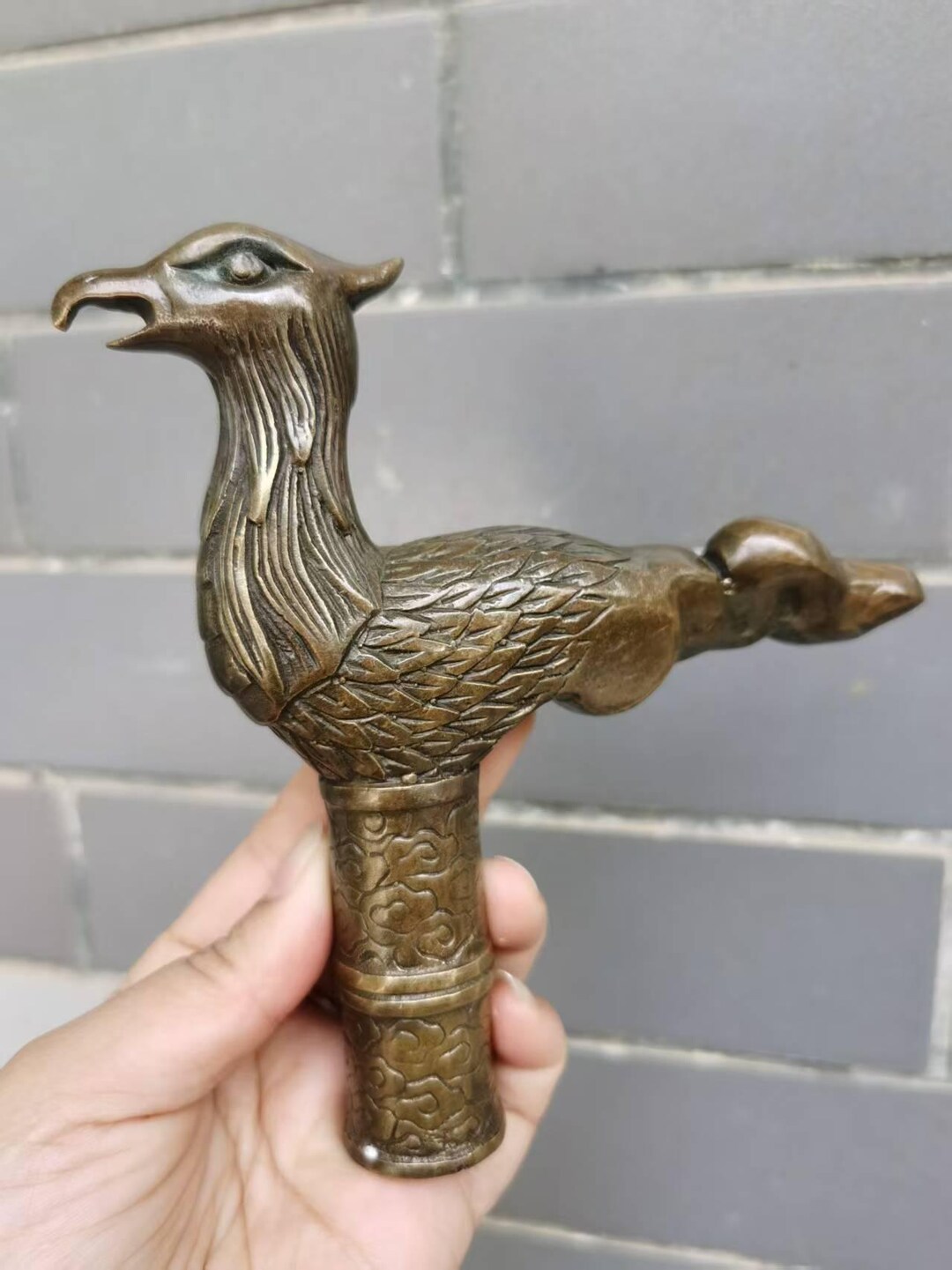 Vintage Copper Phoenix Head Cane Walking Stick,hand Carved Crutch Cane ...