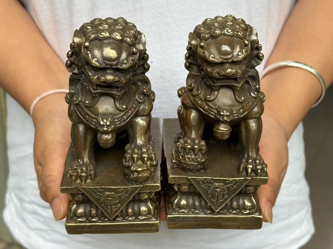Pair Wealth Pixiu Statue Feng Shui Decor Kirin Pi Yao, Copper Kylin ...