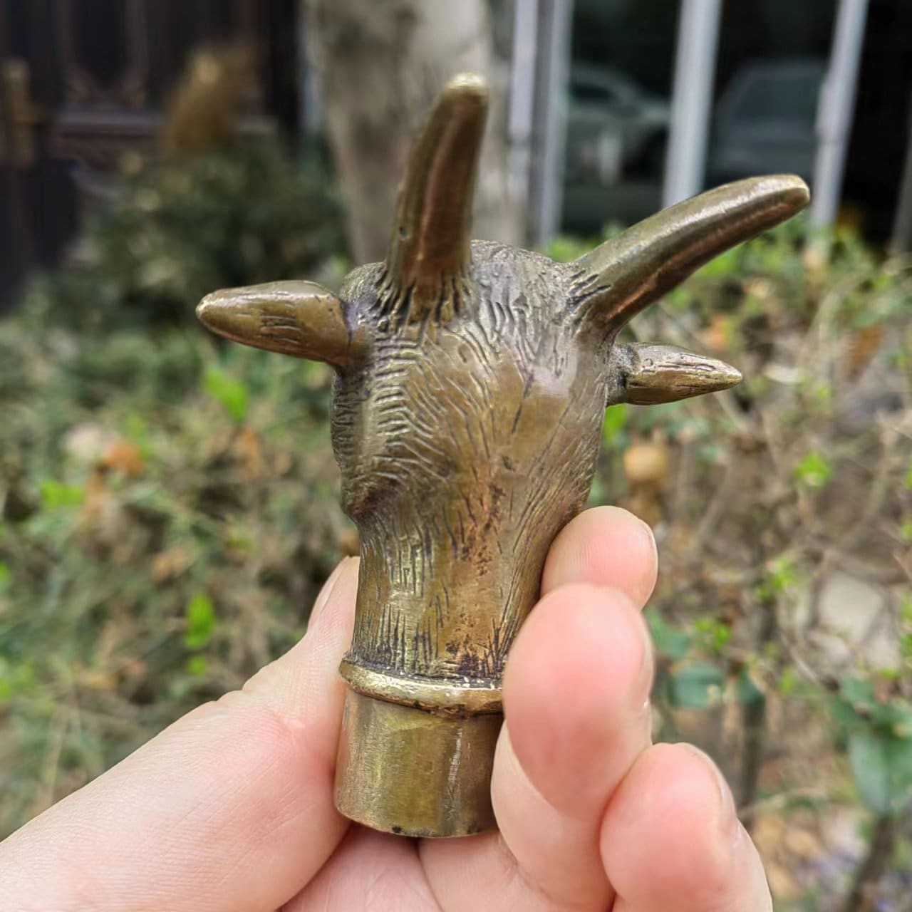 Vintage Copper Sheep Cane Walking Stick Head,brass Hand Carved Solid ...