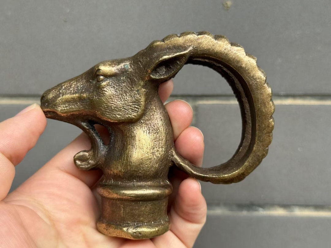Vintage Copper Sheeo Head Cane Walking Stick, Zodiac Sheep Brass Hand ...