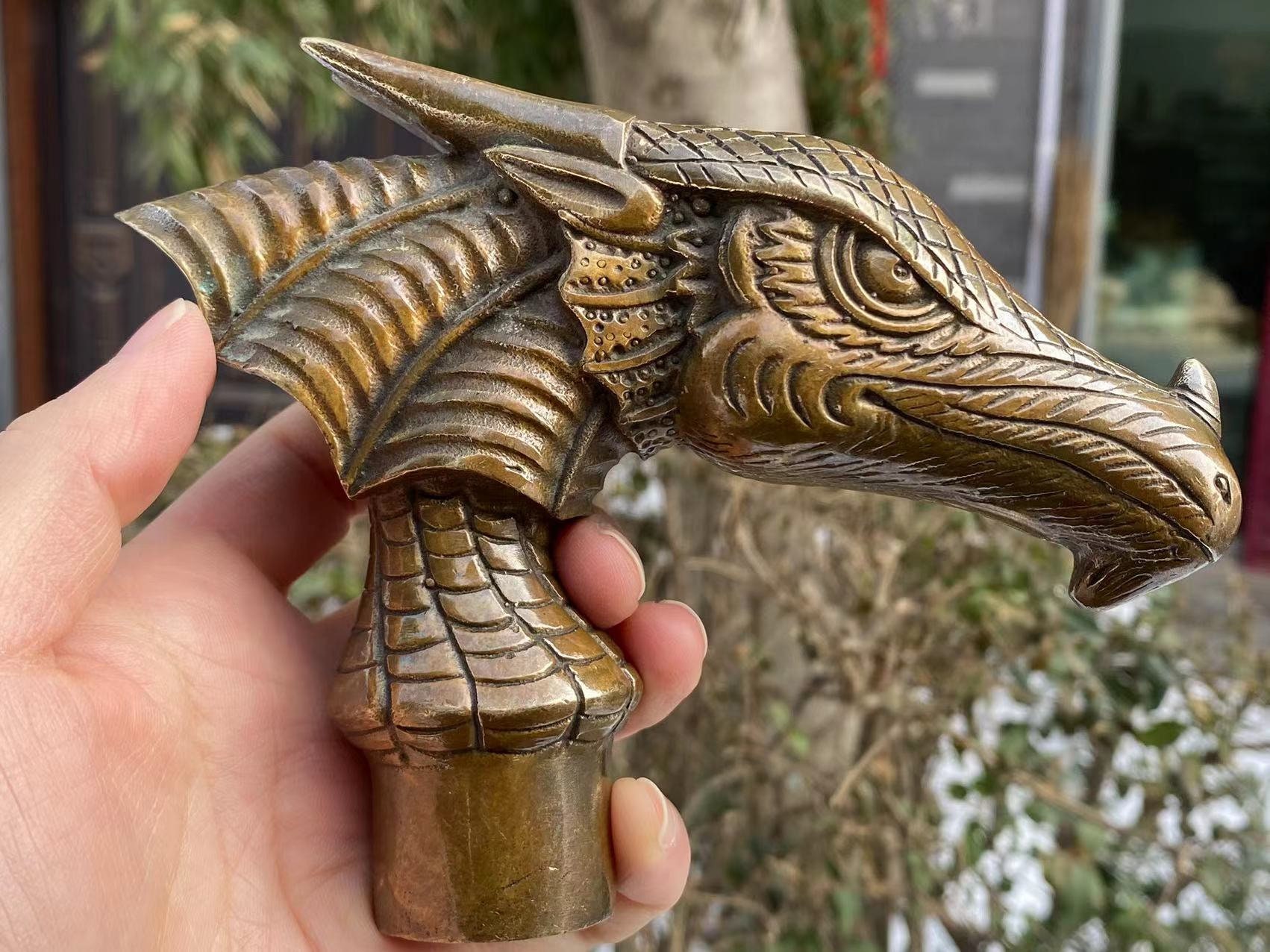Vintage Copper Dragon Head Cane Walking Stick,fengshui Brass Hand ...