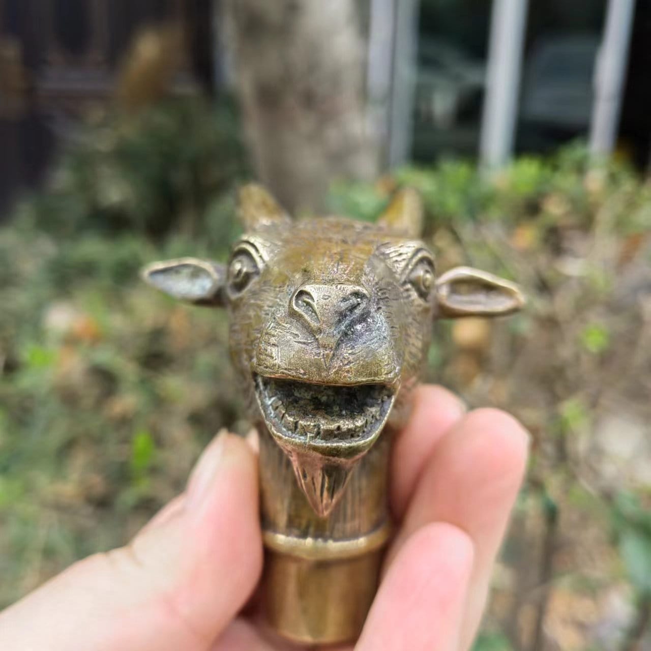 Vintage Copper Sheep Cane Walking Stick Head,brass Hand Carved Solid ...