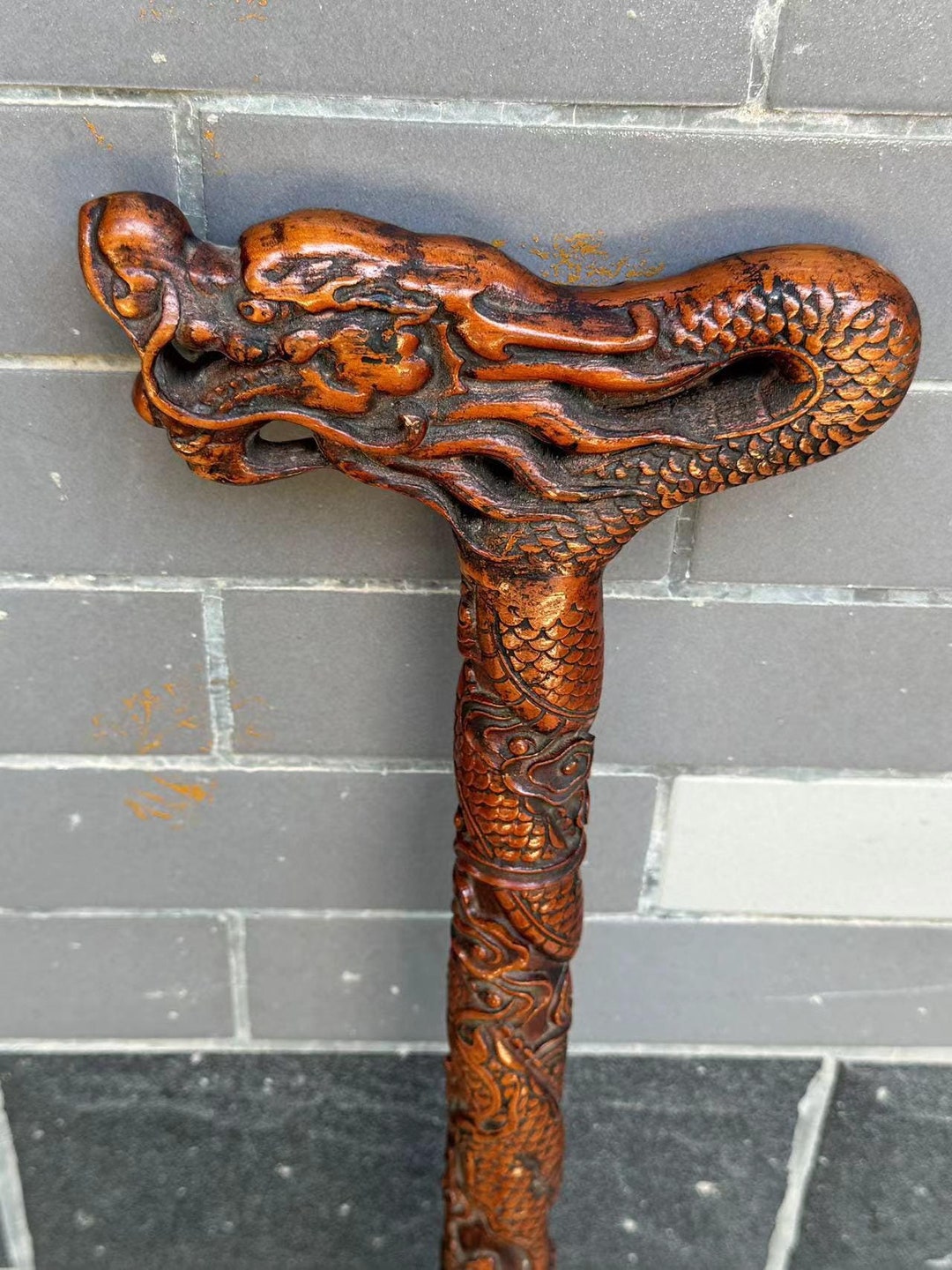 Solid Wood Carved Walking Stick, Wood Cane Stick, Mahogany Handcrafted ...