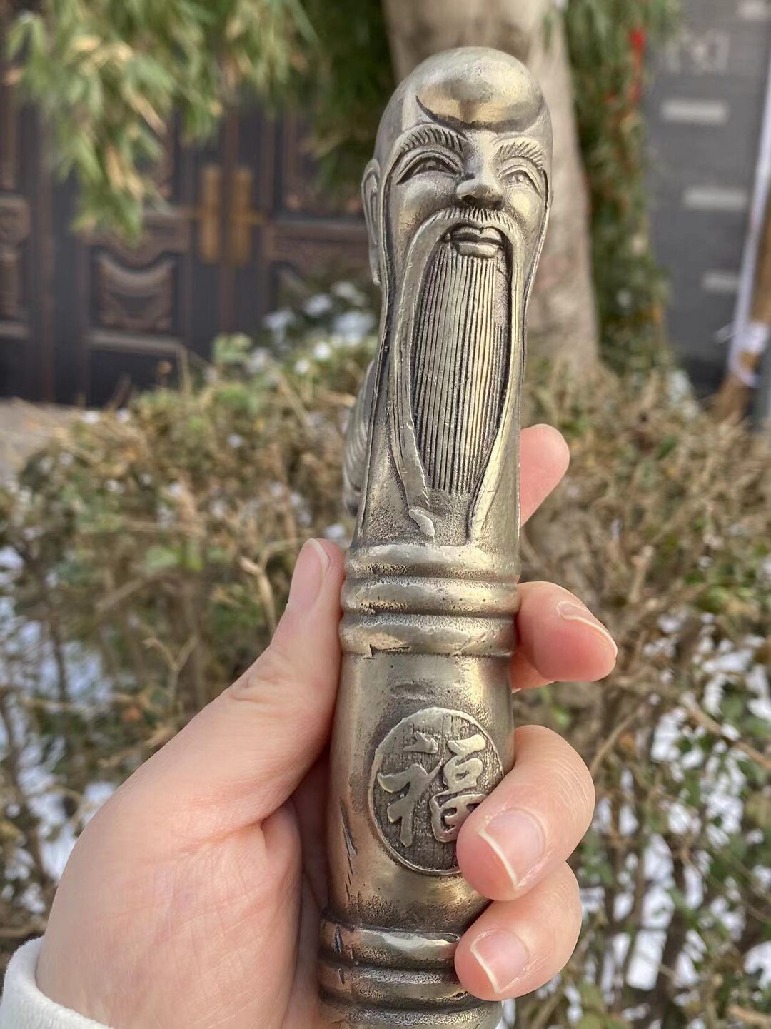 Copper Figure Statue Cane Walking Stick,feng Shui Hand Carved Crutch ...