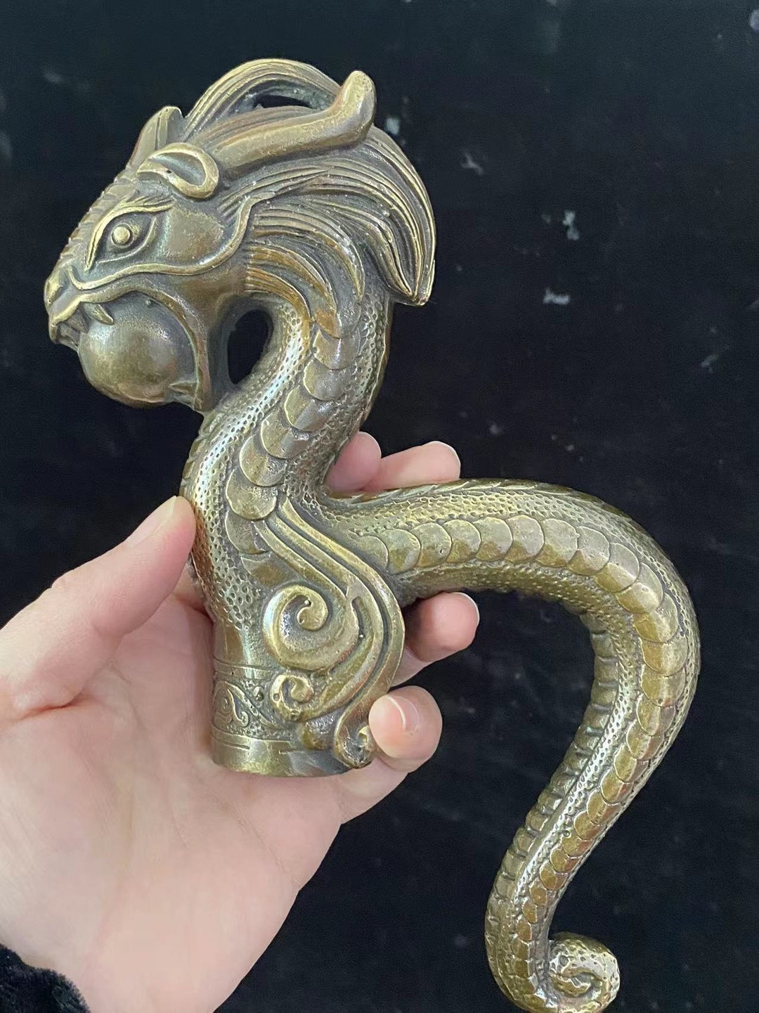 Vintage Dragon Head Cane Walking Stick, Bronze Hand Carved Solid Crutch ...