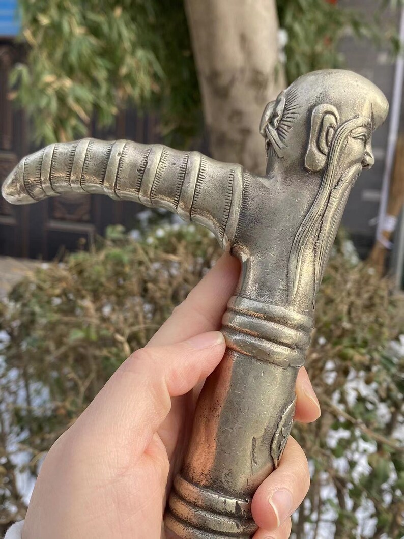 Vintage Copper Figure Statue Cane Walking Stick,fengshui Hand Carved ...
