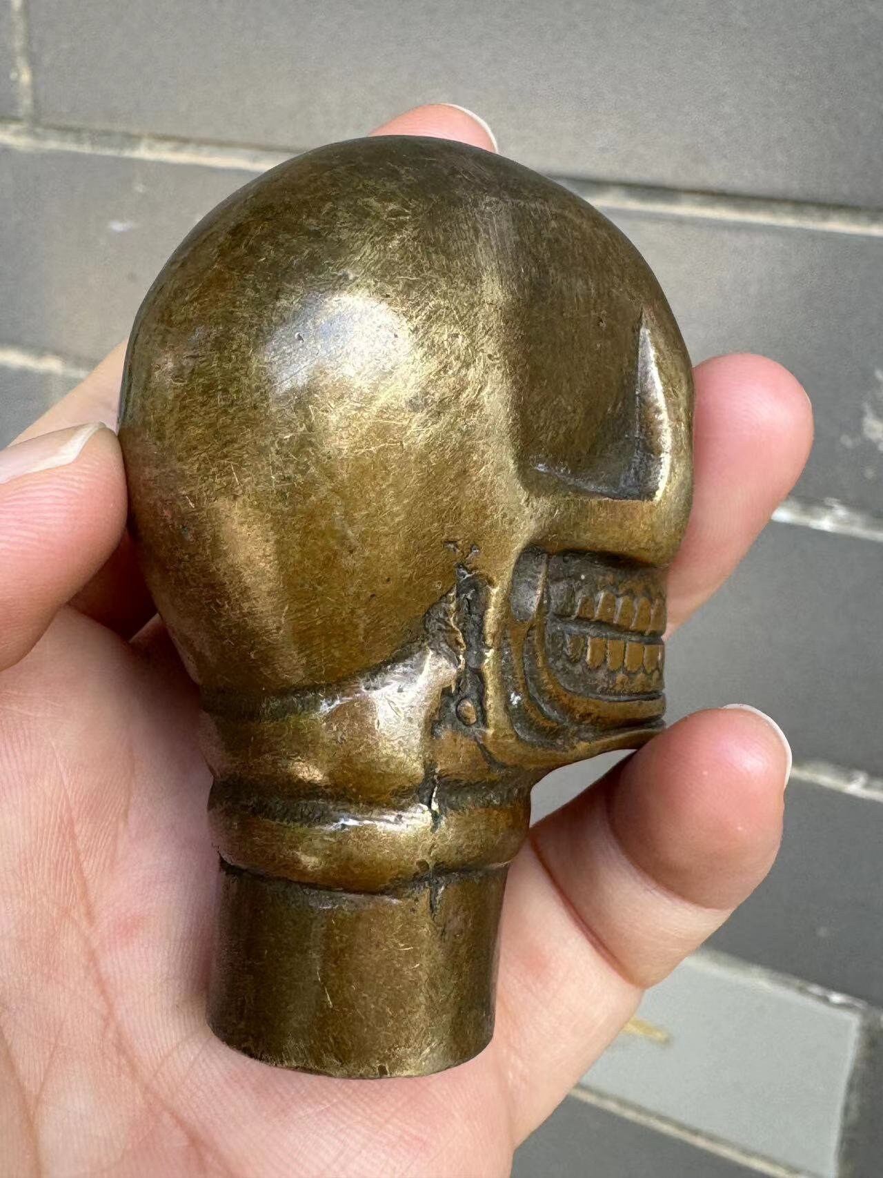 Copper Human Skull Head Handle Walking Cane Antiqued Style Solid Copper ...