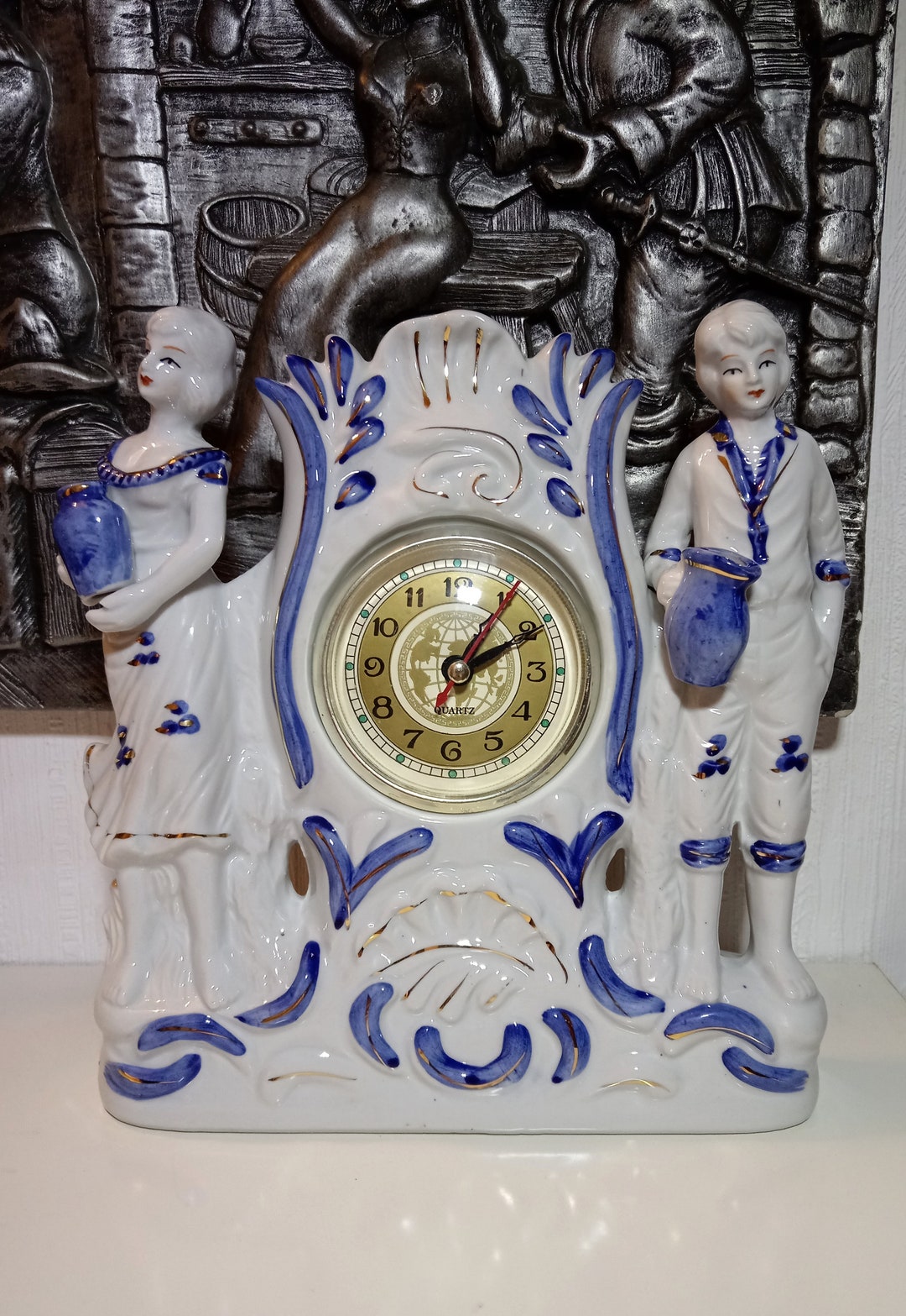Clock Vintage Porcelain Baroque Style Table Clock Mantel Clock Figures ...