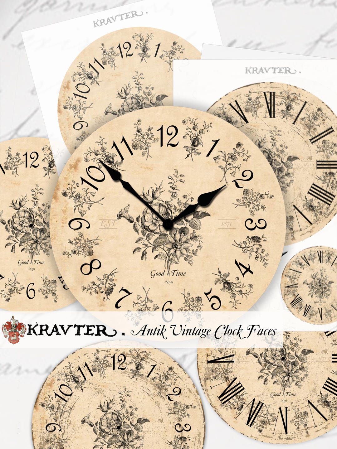 Vintage Antique Clock Face With Floral Design, Vintage Style Clock Face ...